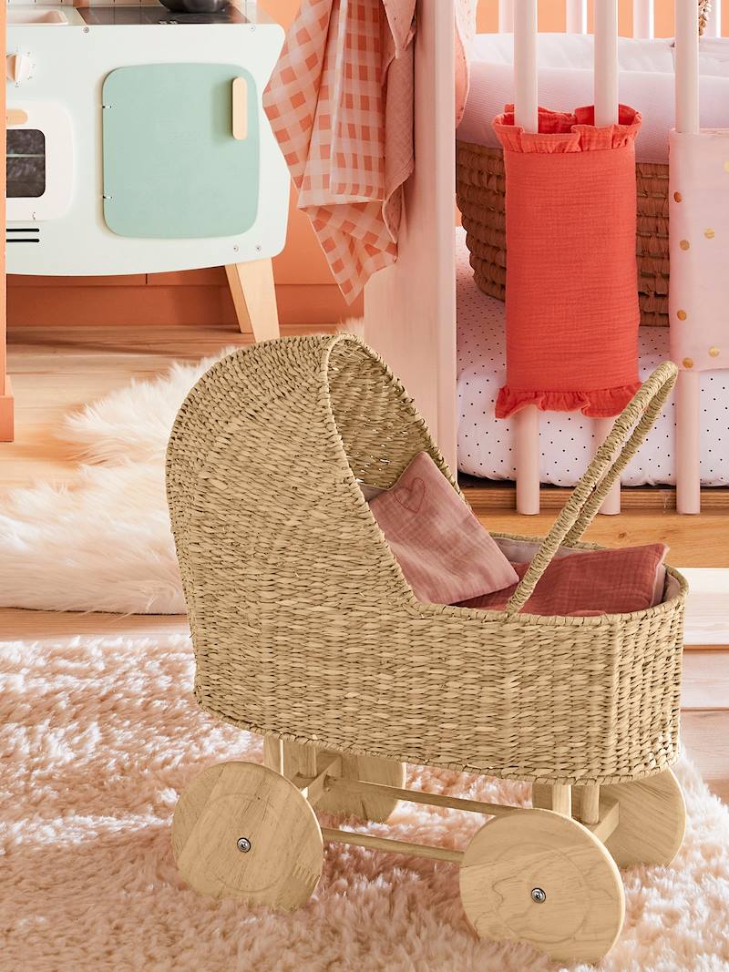 Wicker Pram for Dolls - white, Toys | Vertbaudet