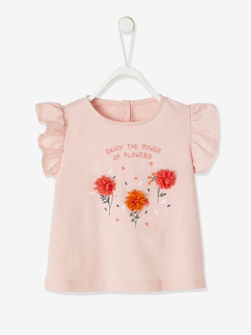 T-Shirt with Flowers in Relief, for Babies - light pink, Baby | Vertbaudet
