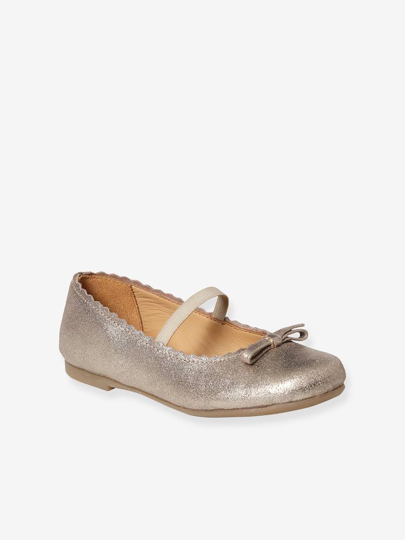 Leather Ballet Pumps, for Girls - gold, Shoes | Vertbaudet