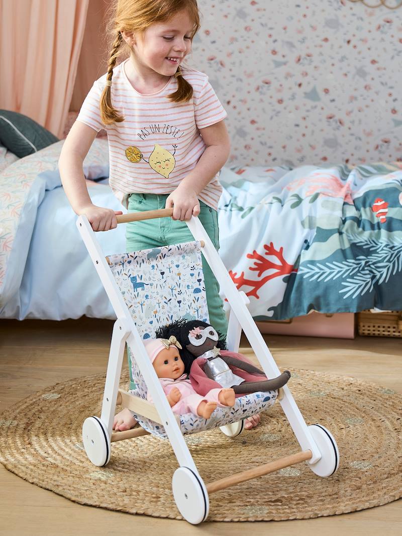 Wooden Pushchair for Dolls - Wood FSC® Certified - wood/white, Toys ...