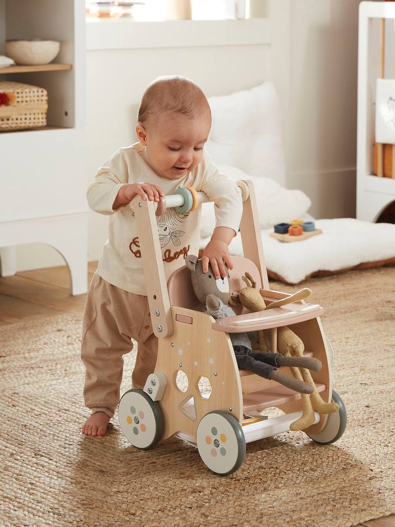 Walker with Seat for Doll, in FSC® Wood - pink, Toys | Vertbaudet