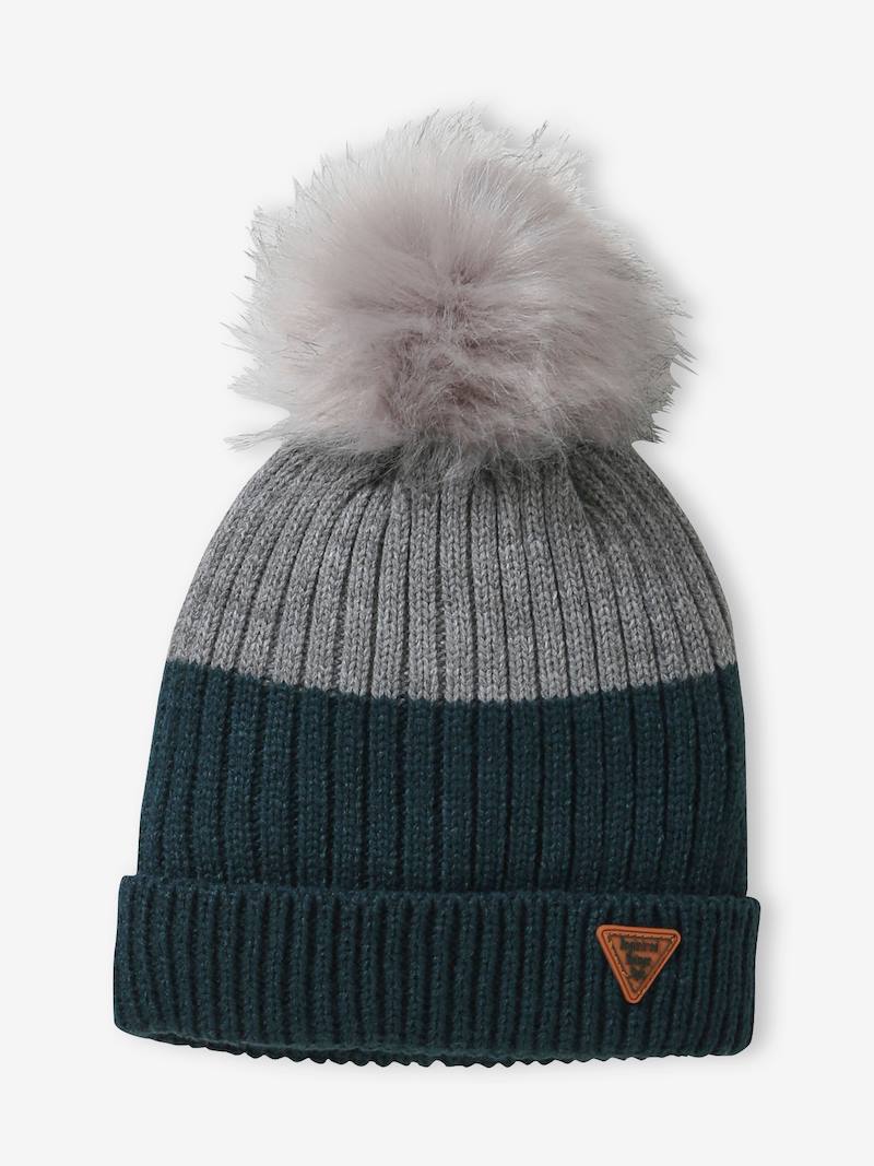 Knitted Two-Tone Beanie for Boys - slate blue, Boys | Vertbaudet