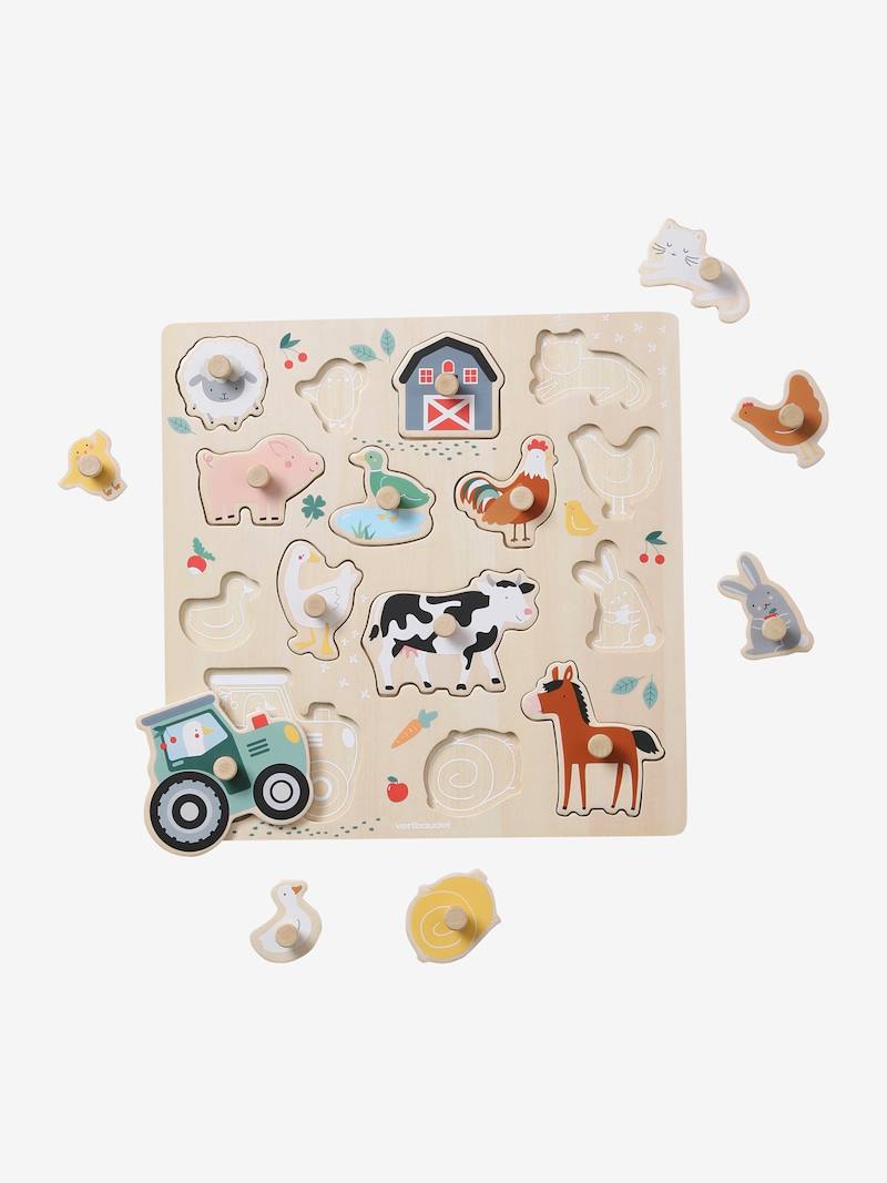 Lovely Farm Peg Puzzle in FSC® Wood - beige light solid with design ...