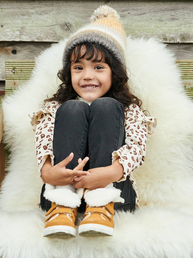 Beanie & Snood Set in Jacquard, for Girls - beige light all over ...