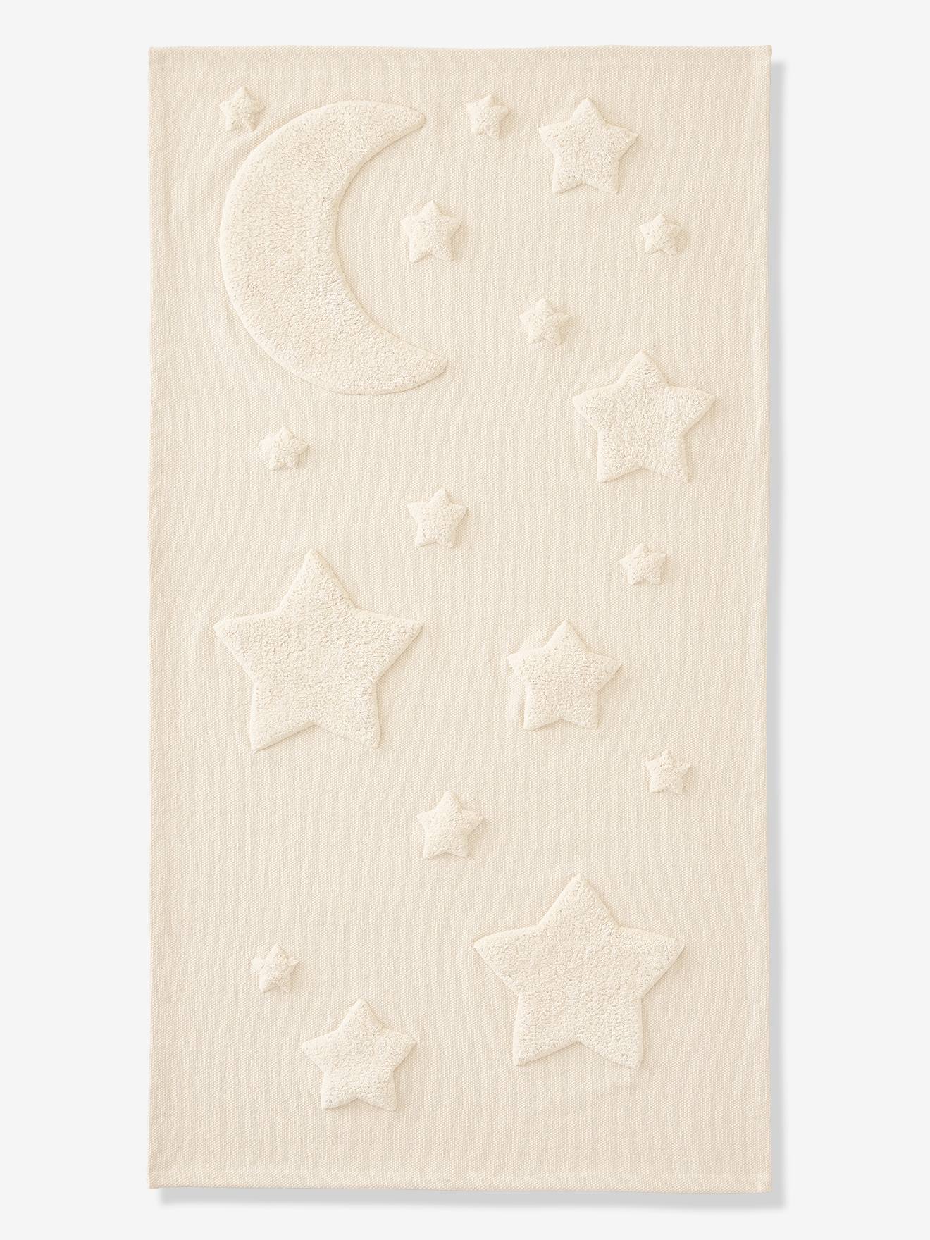 Rectangular Rug with Moon & Stars in Relief, Luna - beige light solid ...