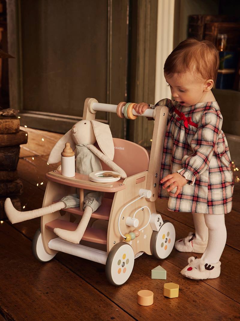 Walker with Seat for Doll, in FSC® Wood - pink, Toys | Vertbaudet