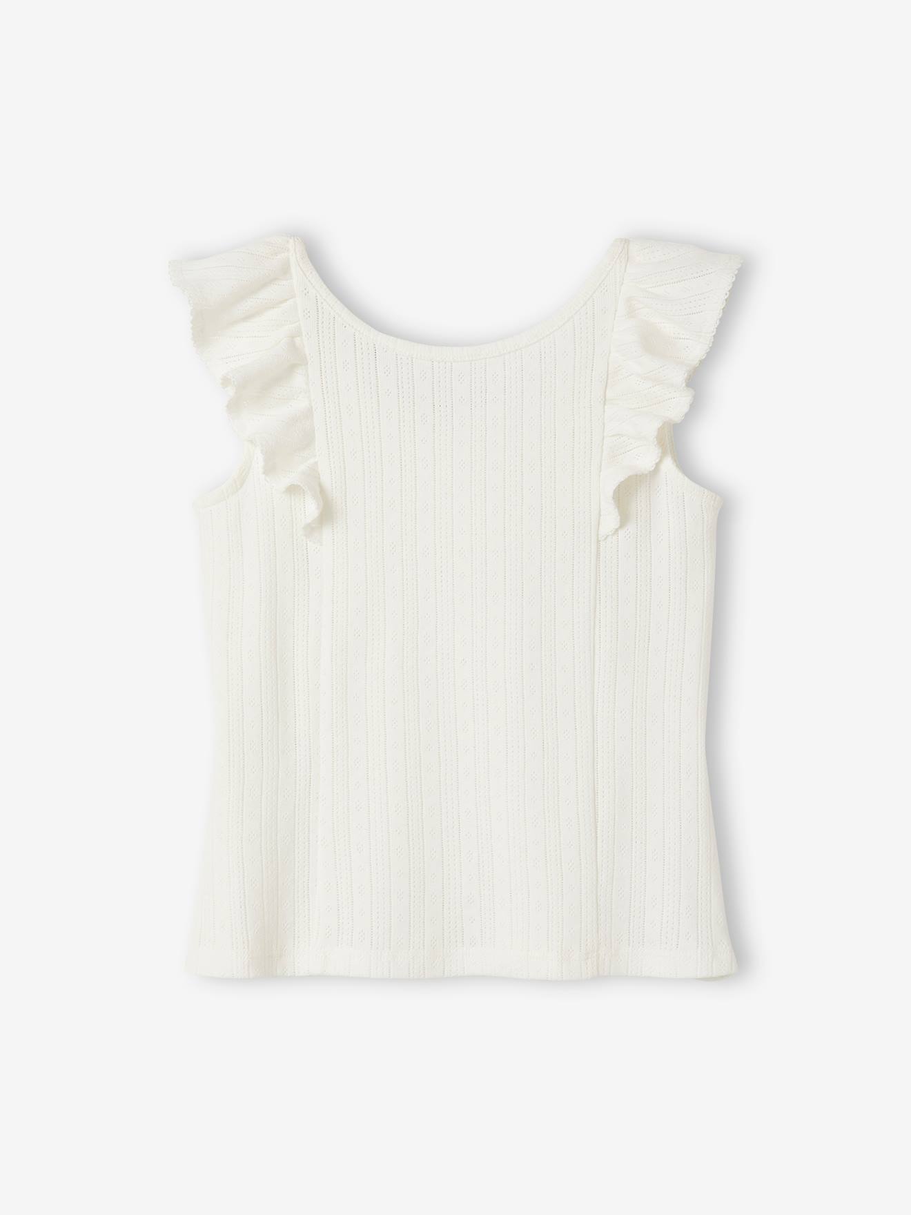 Top with Ruffle, in Pointelle Knit, for Girls - ecru, Girls | Vertbaudet