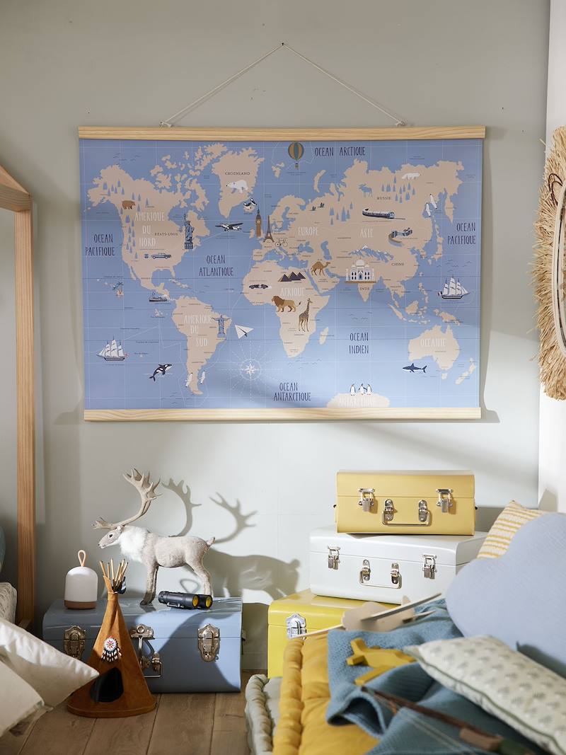 Map of the World Wall Decoration - blue, Bedding & Decor | Vertbaudet