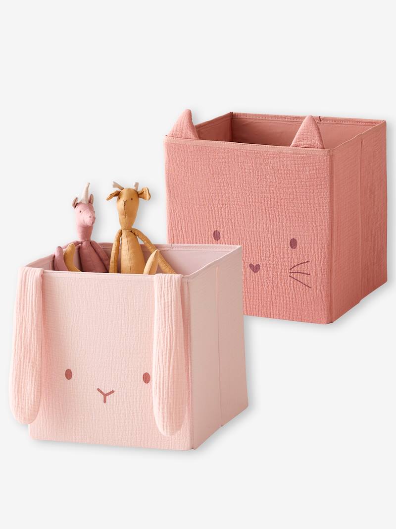 Set of 2 Animals Boxes in Cotton Gauze - set pink, Bedroom Furniture ...