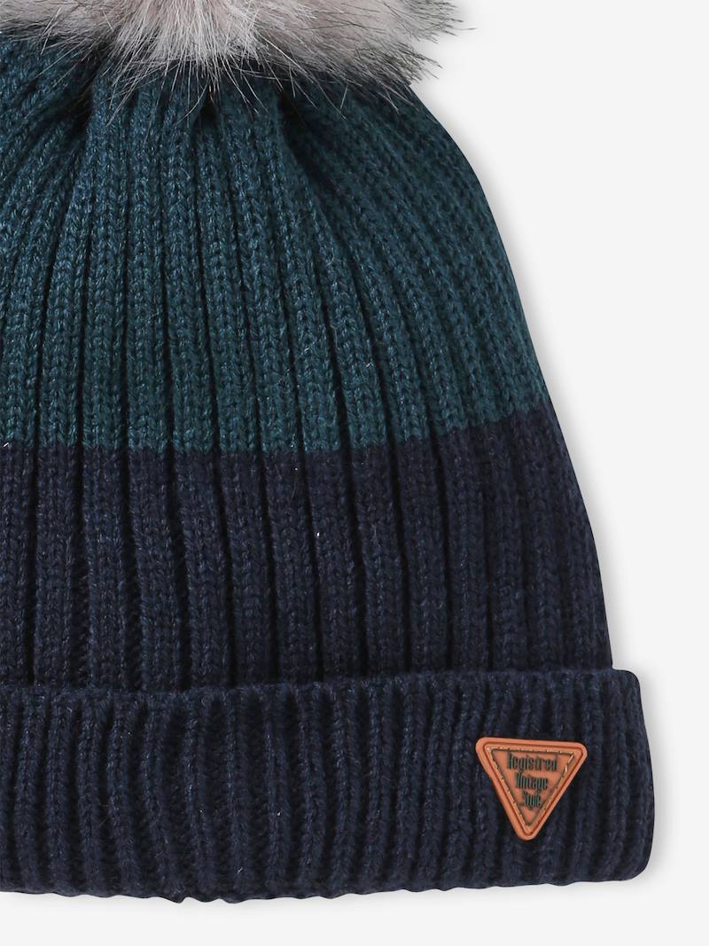 Knitted Two-Tone Beanie for Boys - slate blue, Boys | Vertbaudet