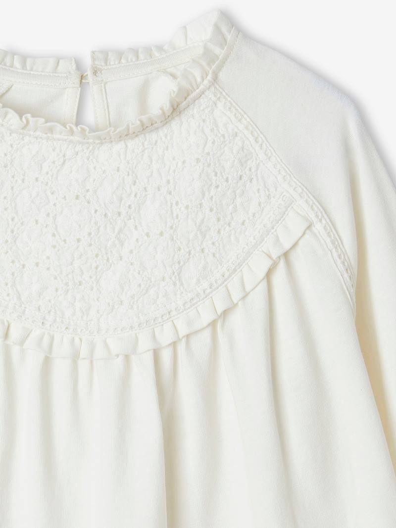 Top with Detail in Broderie Anglaise, for Girls - ecru, Girls | Vertbaudet