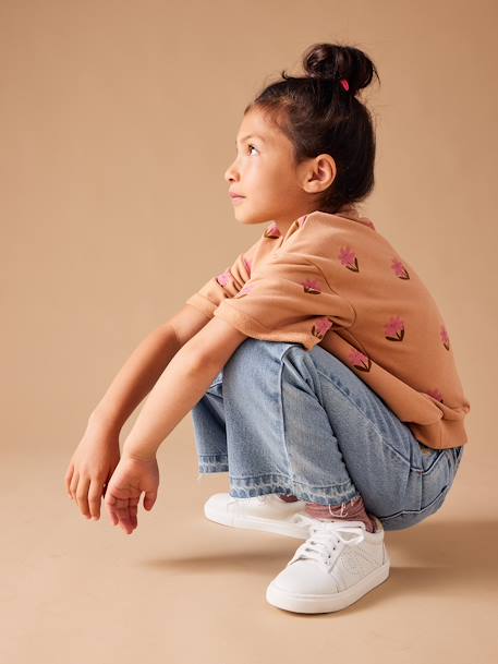 Wide-Leg Jeans, Frayed Hems, for Girls - stone, Girls | Vertbaudet