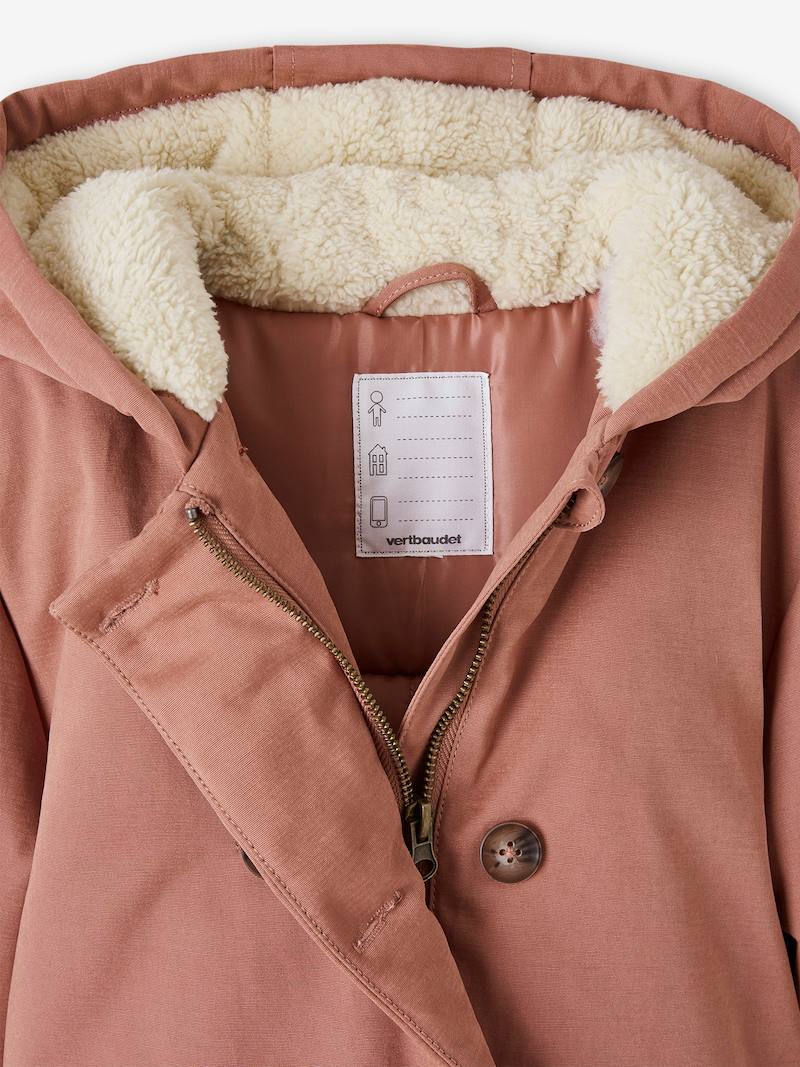 Hooded Parka in Chic Peachskin Effect Fabric for Girls - navy blue ...