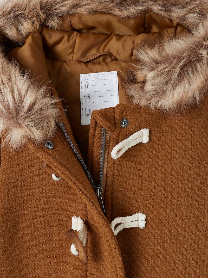 Hooded Duffel Coat with Toggles, in Woollen Fabric, for Girls - camel ...