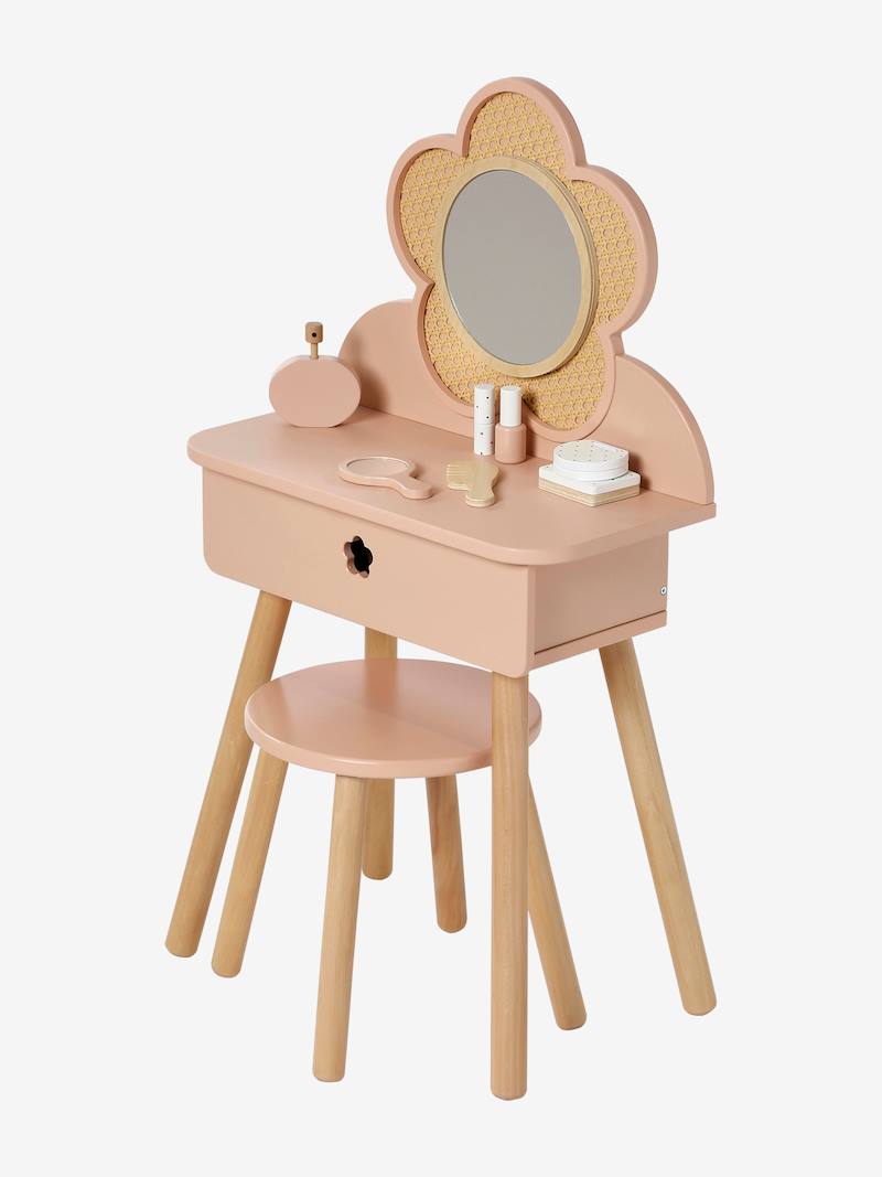 Straw Dressing Table + Accessories, in Certified Wood - rose, Toys ...