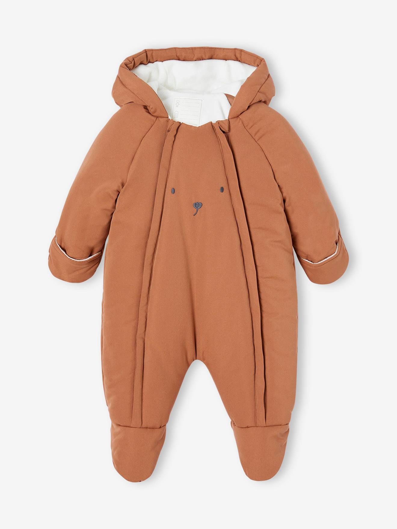 Bear Pramsuit with Full Length Double Opening for Babies chocolate Baby Vertbaudet