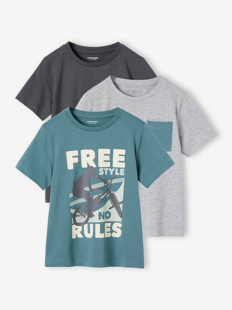 Pack of 3 Assorted T-Shirts for Boys - marl white, Boys | Vertbaudet