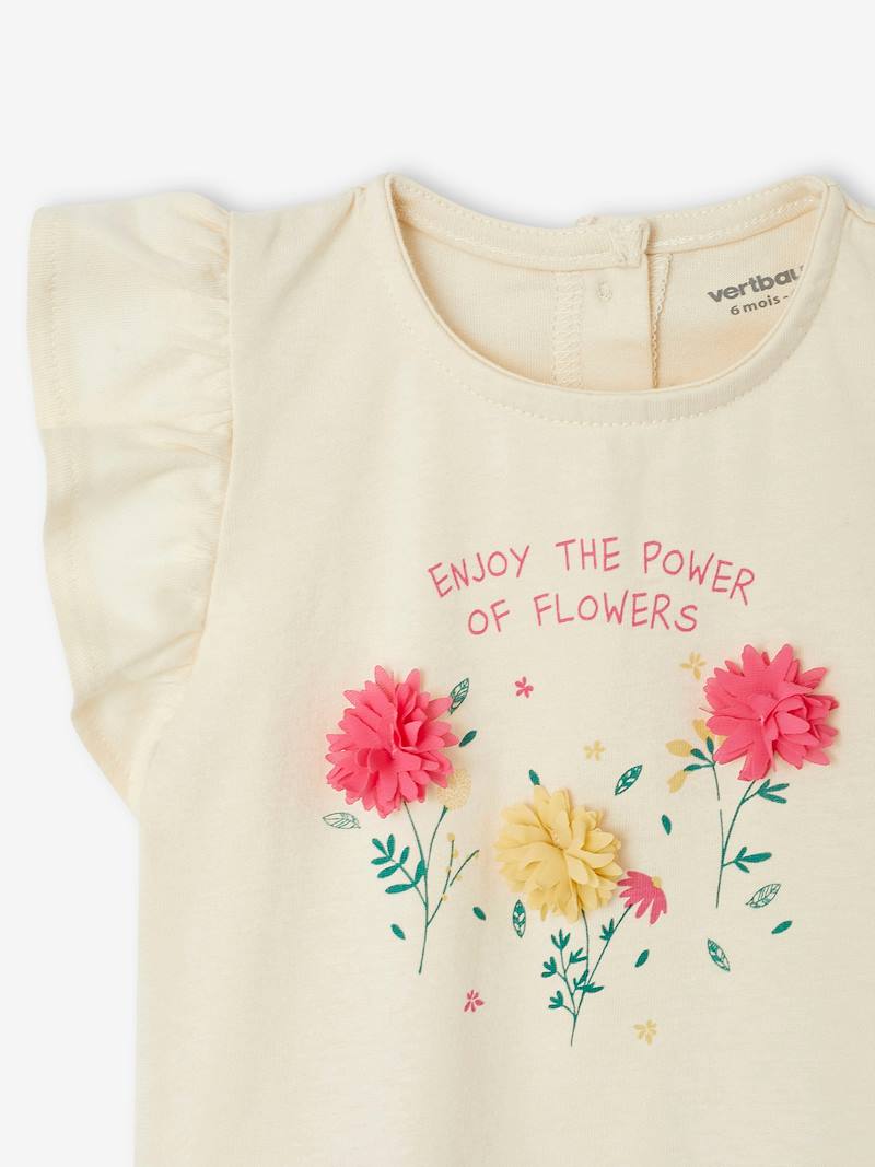 T-Shirt with Flowers in Relief, for Babies - light pink, Baby | Vertbaudet