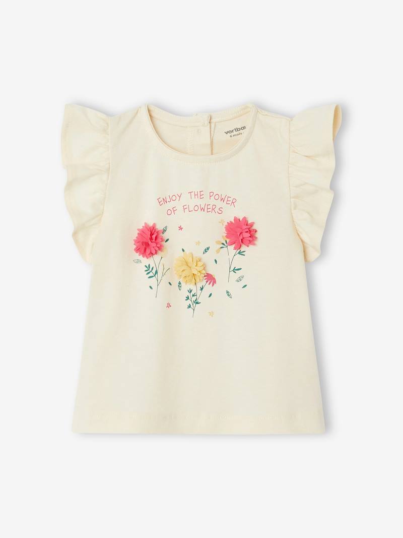 T-Shirt with Flowers in Relief, for Babies - light pink, Baby | Vertbaudet
