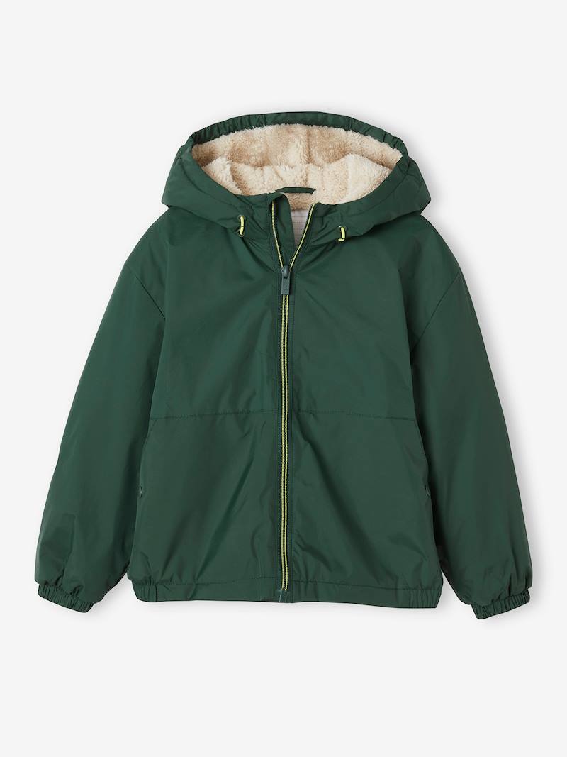 Windcheater with Sherpa-Lined Hood for Boys - khaki, Boys | Vertbaudet