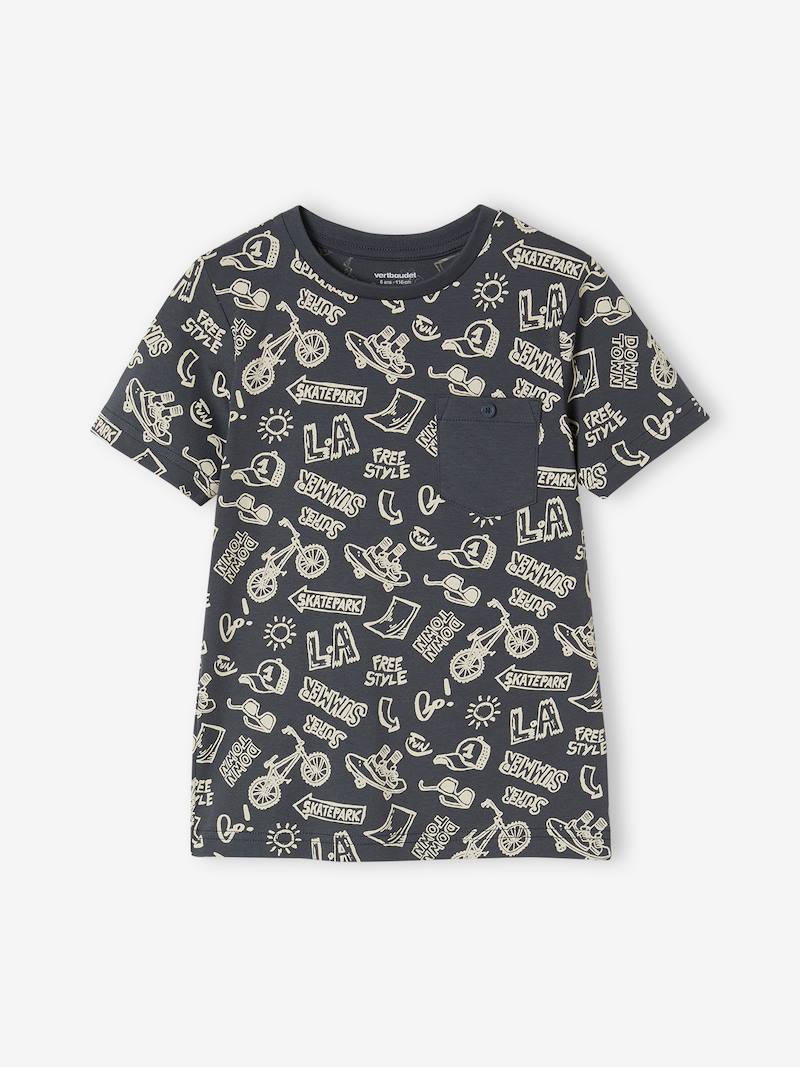 T-Shirt with Graphic Motifs for Boys - lichen, Boys | Vertbaudet