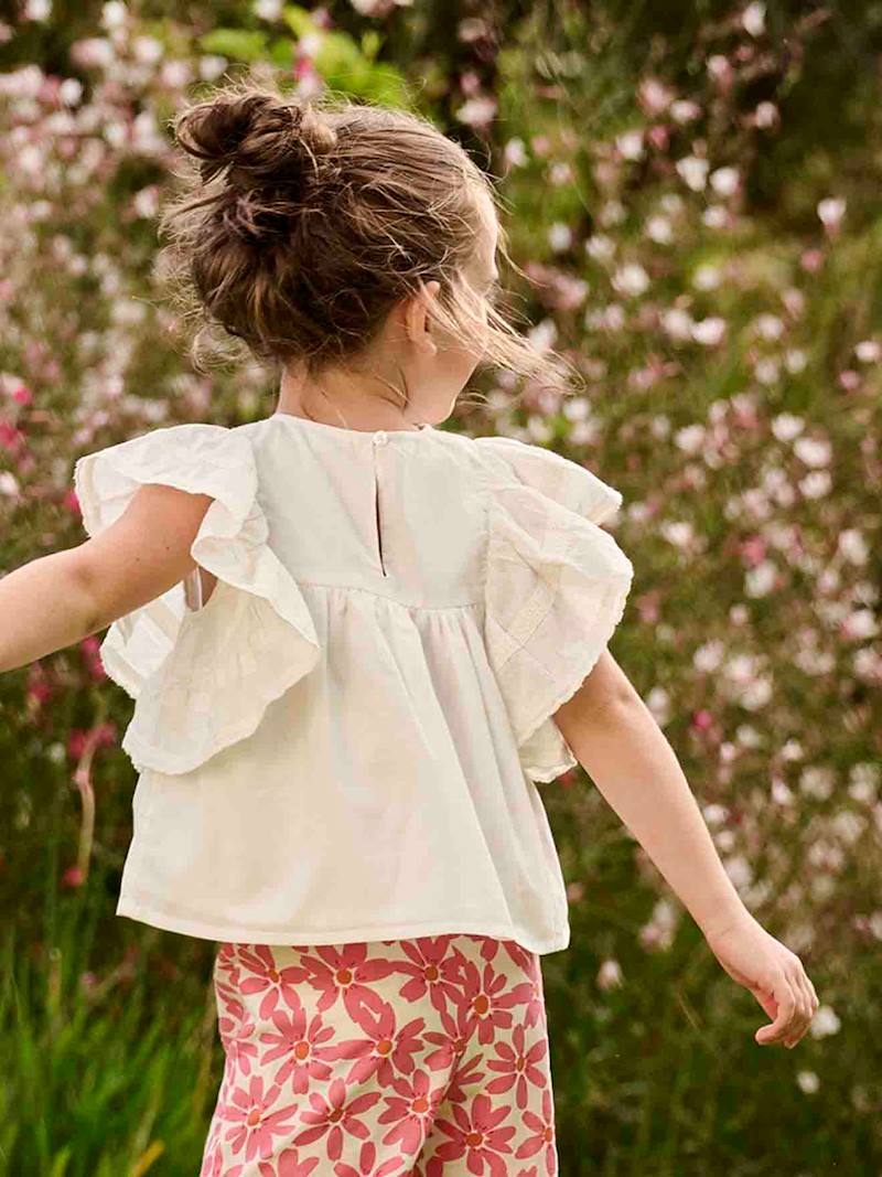 Embroidered Ruffled Blouse for Girls - ecru, Girls | Vertbaudet