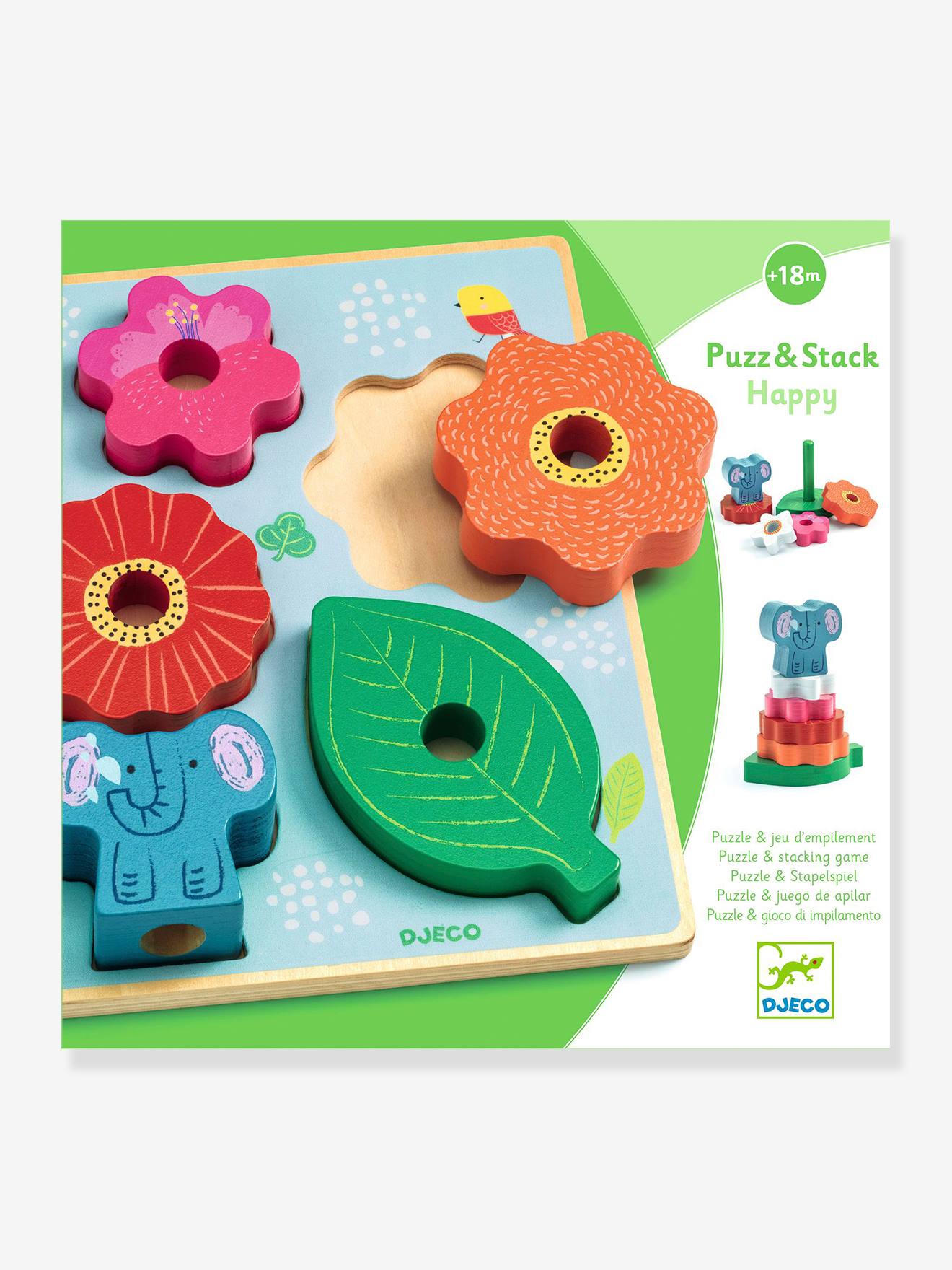 Puzz Stack Happy Shape Sorting Puzzle Stacking Game DJECO multicoloured Toys Vertbaudet