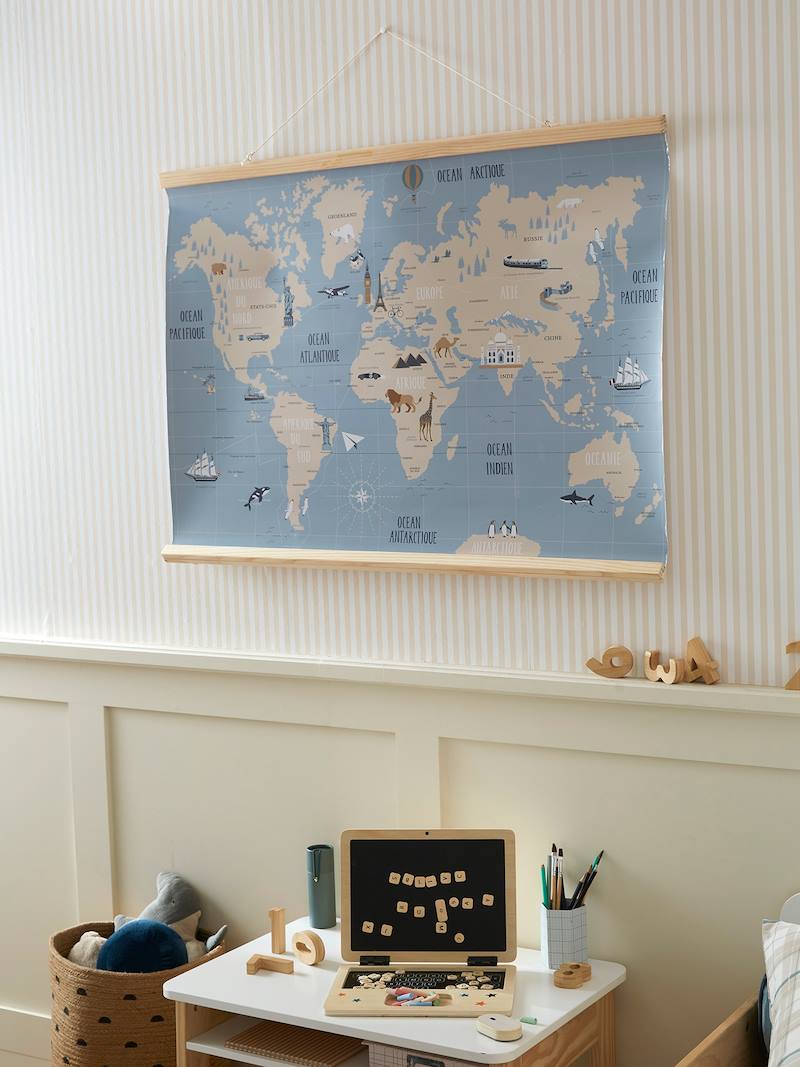 Map of the World Wall Decoration - blue, Bedding & Decor | Vertbaudet