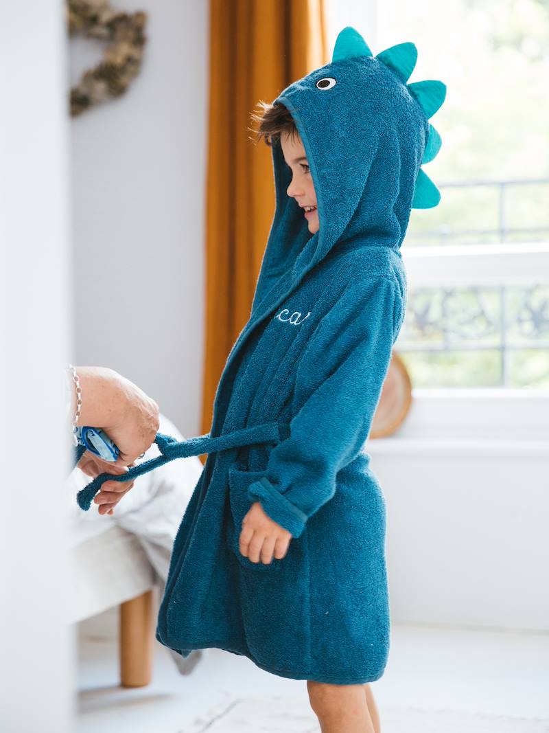 Dinosaur Bathrobe for Babies - blue, Bedding & Decor | Vertbaudet
